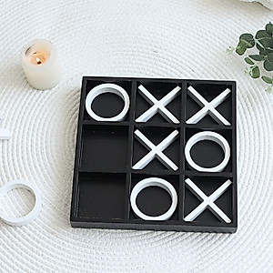 FUIN Wood Tic Tac Toe Decorative Board Game Set for Coffee Table Decor, 14" x 14", Black and White