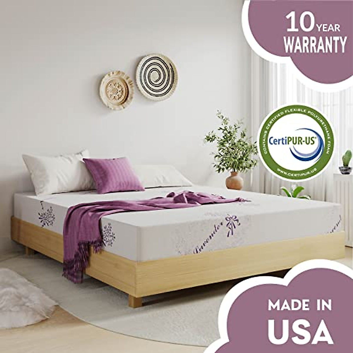 Dyonery Lavender Twin Memory Foam Mattress 8 Inch, Bed in a Box, CertiPUR-US Certified, AeroFusion Memory Foam, Made in USA, Medium, 38”x75”x8”, Purple