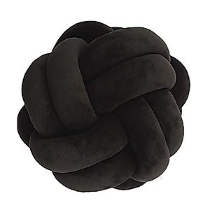 Cyprinus Carpio Elastic Vevet 2 Strands Handmade Weave safa Pillow Knot Pillow Ball,Floor Cushion Household Throw Pillow Decoration 10.6 Inch(Black
