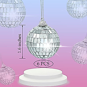 Gondiane 6 Pcs 1.6 Inches Disco Ball Ornaments Silver Mirror Balls for Christmas Tree Wedding Party Decoration