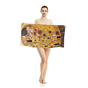 oFloral Hand Towels Cotton Washcloths Gustav Klimts The Kiss Oil Painting Art Comfortable Super-Absorbent Soft Towels for Bathroom Beach Kitchen Spa Gym Yoga Face Towel 15X30 Inch,
