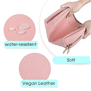 PU Leather Makeup Bag Travel Cosmetic Bag Organizer Make up Bag with Organization Pockets for Women (Large, Pink)