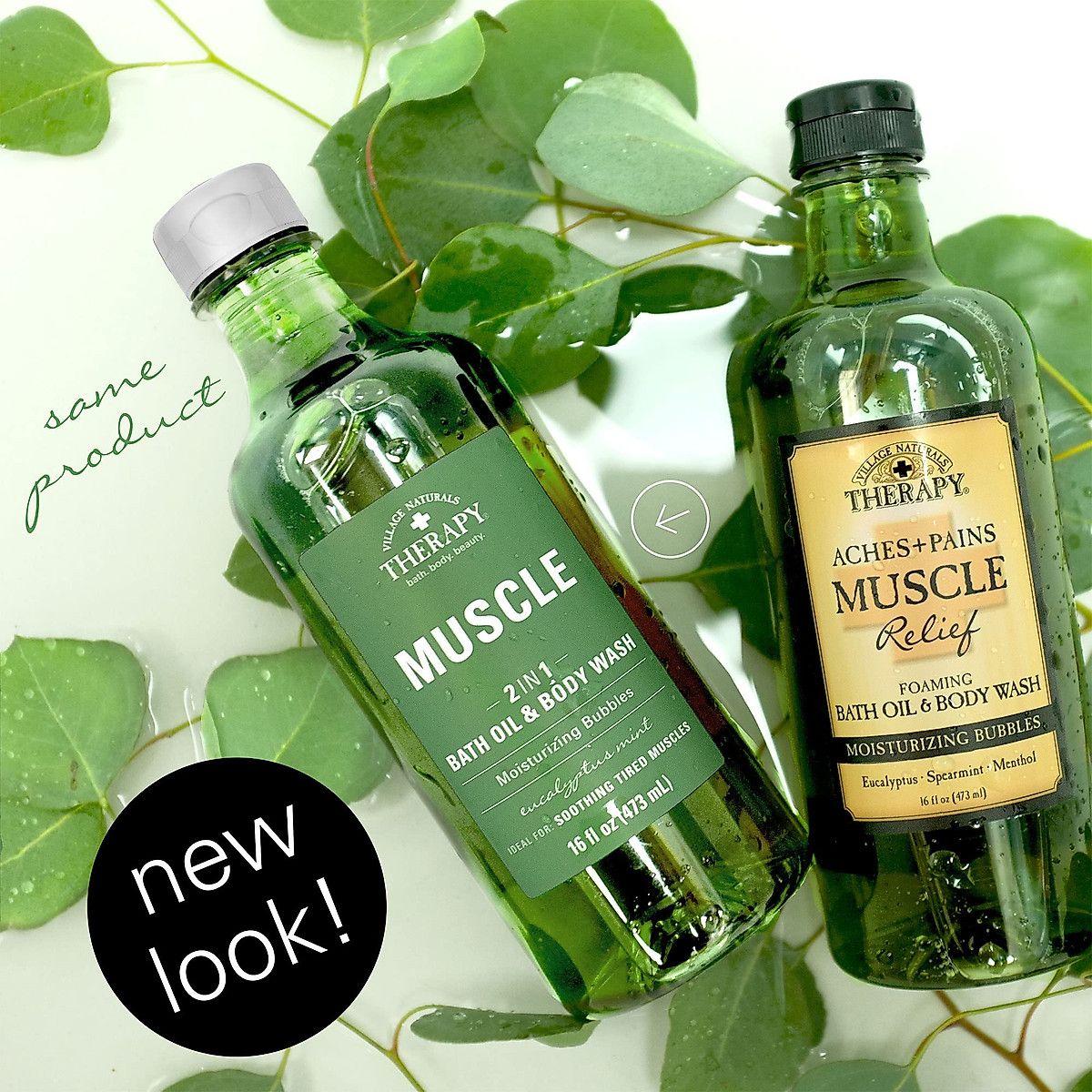 Village Naturals Therapy Muscle Foaming Bath Oil and Body Wash 16 oz. 2 pack, Green, 16 oz