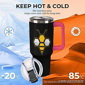 Art Bee with Honeycomb 40oz Water Bottle Double Wall Insulated Tumbler with Handle Leakproof Travel Mug Light Rose Red-style