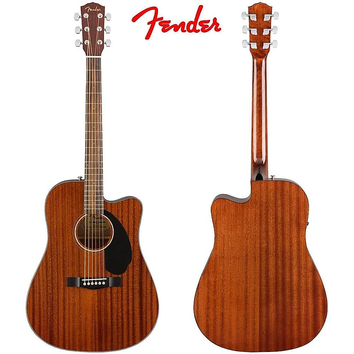 Fender CD-60SCE Solid Top Dreadnought Acoustic-Electric Guitar - All Mahogany Bundle with Hard Case, Tuner, Instrument Cable, Strap, Strings, Picks, Polishing Cloth and Austin Bazaar Instructional DVD