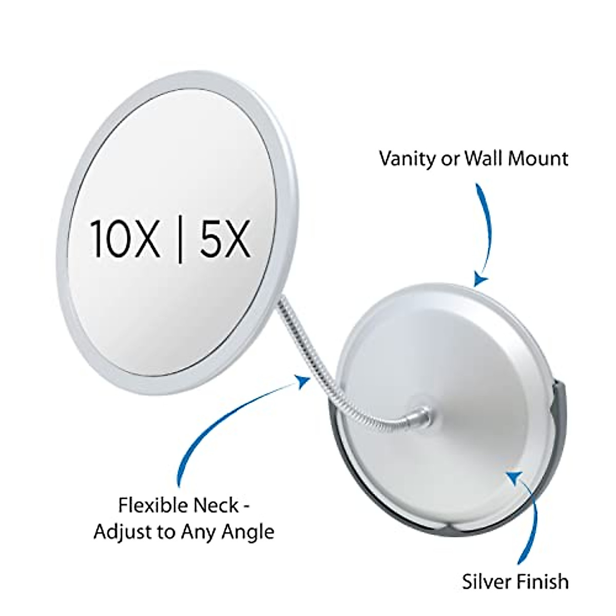 Double Vision™ Gooseneck Vanity/Wall Mount Mirror 5X/10X Magnification, Made in the USA