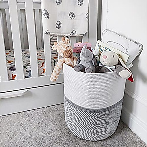 INDRESSME Large Cotton Rope Basket 14.2'' x 13.4'' x 16.2'' Baby Laundry Toy Basket Storage Kids Tall Woven Basket Blanket Nursery Hamper Bin