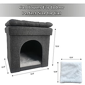 SICZON Cat House Ottoman, Modern Cat Condo for Indoor, 13"x13"x13" Foldable Cat Cube Bed for Kitten Sturdy Structure with Removable Lid