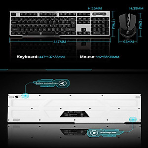 Keyboard and Mouse Combo,2.4G Wireless Mechanical Hand Feel Ergonomic Multimedia Gaming Keyboard +1600DPI Optical Mouse+Mice Pad for Laptop PC Smart TV MacBook (Black)