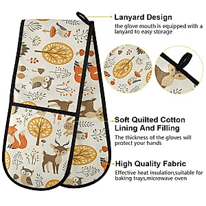 VIKKO Autumn Forest Animal Fox Double Mitt, Heat Resistant Kitchen Gloves Oven Mitts for Baking Microwave
