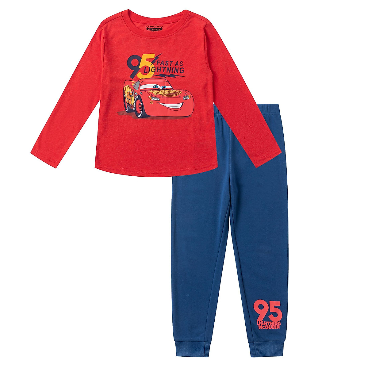 Disney Cars Lightning McQueen Boys Long Sleeve Sweatshirt and Pants Set for Toddlers and Big Kids