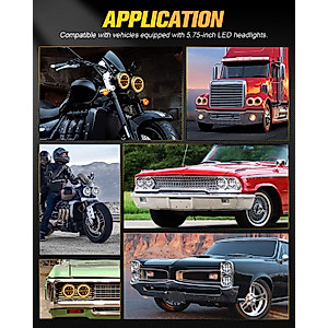 5.75" Motorcycle LED Headlights with Projector Hi/Lo Beam+ Amber/White DRL, Halo Ring, 5 3/4 Inch LED Sealed Beam Round Lights DOT Approved(2PCS)