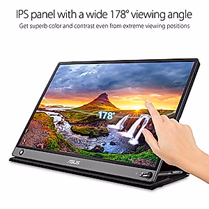 ASUS ZenScreen Touch Screen 15.6” 1080P Portable USB (MB16AMT) - Full HD (1920 x 1080), IPS, Anti-glare, Built-in Battery, Speakers, Eye Care, USB Type-C, Micro HDMI, Smart Case, 3-Year Warranty