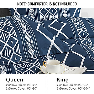 Navy Blue Duvet Cover King - 100% Cotton Duvet Cover King Size, 3 Pieces Aztec Geometric Duvet Cover Set, Super Soft Farmhouse Bedding Duvet Covers for All Season, 104"x90", No Comforter