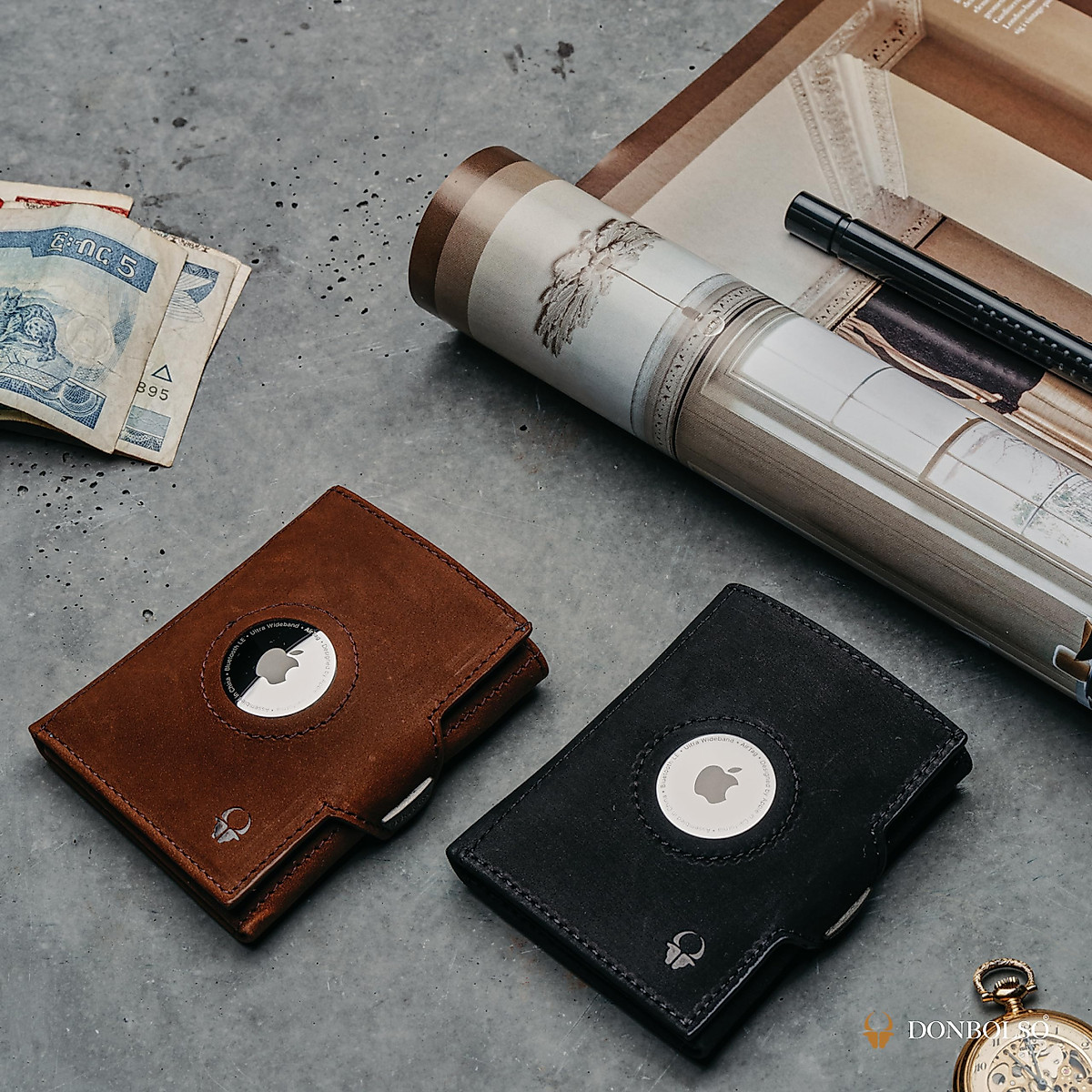 DONBOLSO Wallet Air I Slim AirTag Wallet with Apple AirTag Holder I Stylish Leather Card Holder with RFID Protection I For Men and Women I Holds up to 11 Credit Cards I Vintage Black