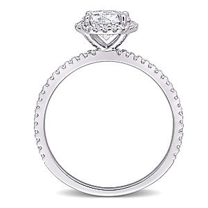 1 1/5 CT Round Cut Halo Moissanite Engagement Ring for Women - Sterling Silver Rings - Jewelry for Women - Anillo de Mujer - Moissanite Wedding band for Women - Moissanite Promise Rings (Size 7)