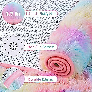 Chicrug Cute Rainbow Area Rug for Girls Bedroom, 4x6 Feet Fluffy Kids Rug for Room Decor, Shag Soft Dorm Playroom Rug, Bedside Rug for Baby Nursery Room