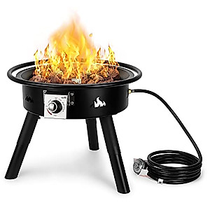 Stanbroil Portable Propane Gas Fire Pit with 8.8 Lbs Lava Rocks, 22-Inch 50000 BTU Outdoor Smokeless Gas Firebowl, Auto Ignition, Height Adjustable - Black