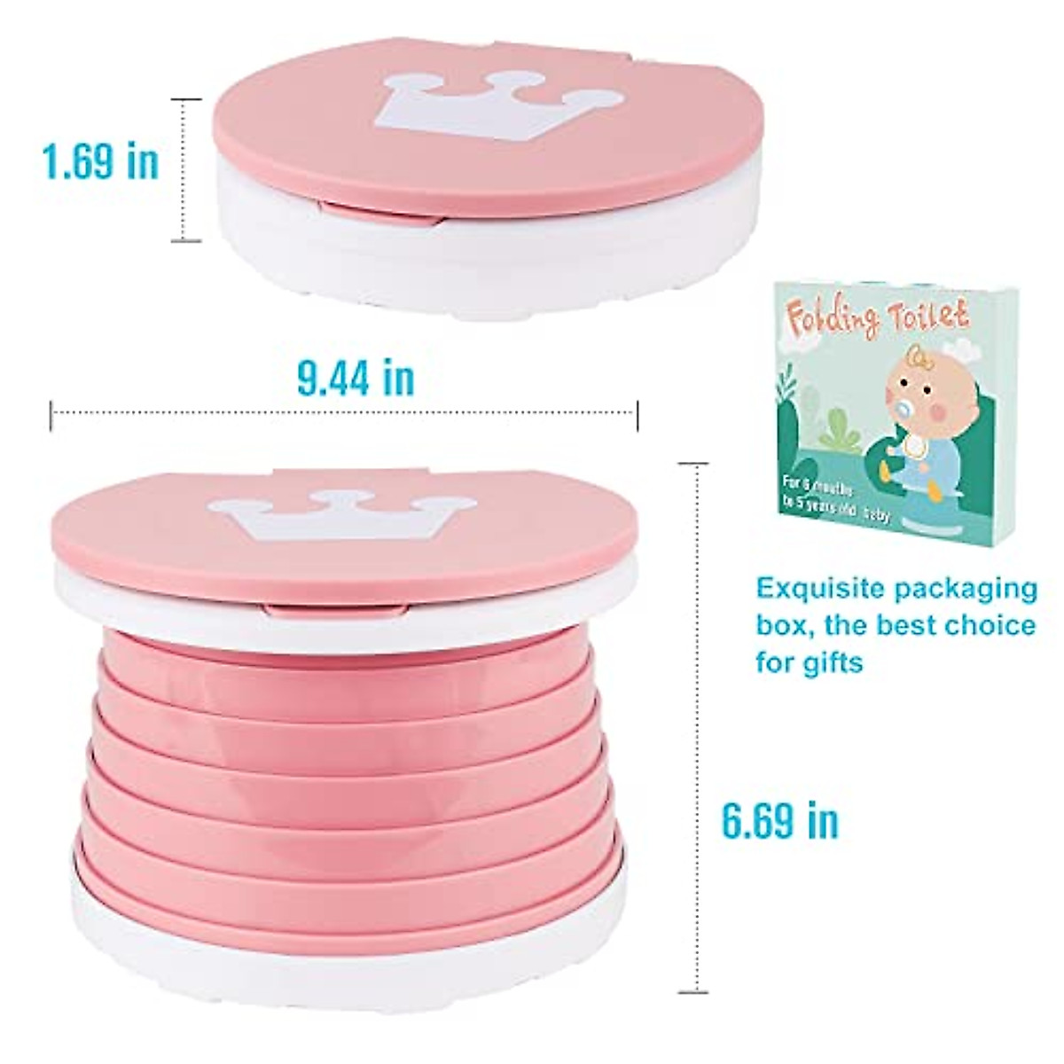 Children's Folding Toilet Portable Folding Toilet Seat Boys & Girls Foldable Potty Chair Seat Toddler Potty Training Seat (Pink)