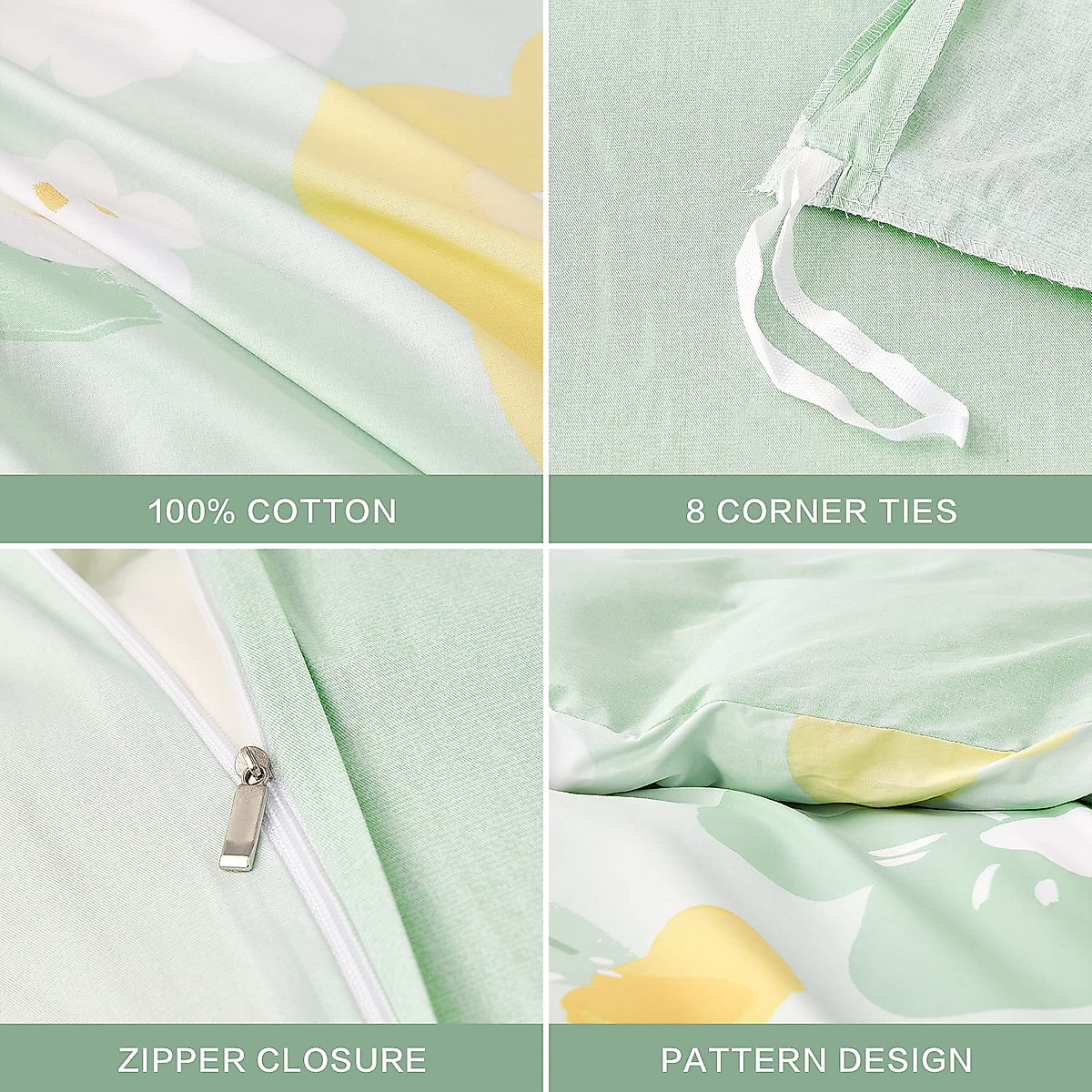 SAPHREAS California King Size Green Floral Duvet Cover Set 4pcs Comforter Cover Set with Fitted Sheet 1 Duvet Cover 98"x104" 1 Fitted Sheet 2 Pillow Shams(No Comforter)