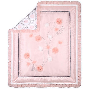 The Peanutshell Brianna Crib Bedding Set for Baby Girls | 3 Piece Pink Floral Nursery Set | Crib Quilt, Crib Sheet, & Dust Ruffle