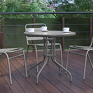 Flash Furniture Bellamy 31.5'' Round Tempered Glass Metal Table, Silver