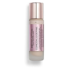 Makeup Revolution Conceal & Define Foundation, Cream Foundation Makeup, Full Coverage, For Light Skin Tones, Vegan & Cruelty-Free, F4, 23ml