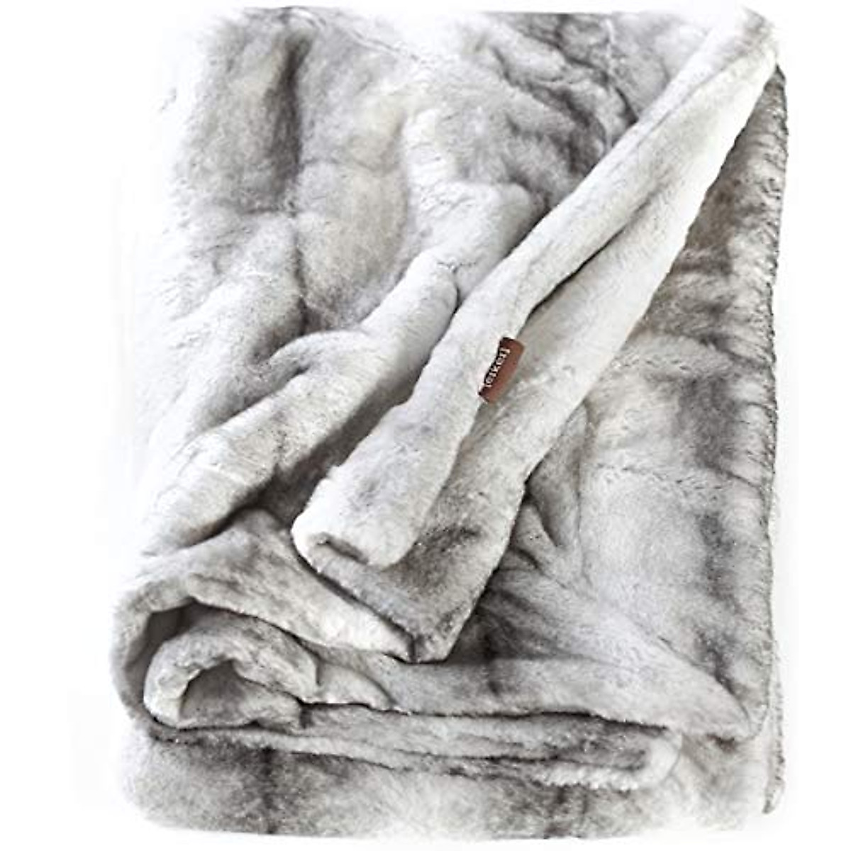 Double Sided Faux Fur Throw Blanket Silky Soft Oversized Afghan Machine Washable, Grey Striped Mink Chinchilla Shadow Fox (Light Grey, 55Wx70L)