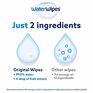 WaterWipes Plastic-Free Original Baby Wipes, 99.9% Water Based Wipes, Unscented & Hypoallergenic for Sensitive Skin, 720 Count (Pack of 12), Packaging May Vary