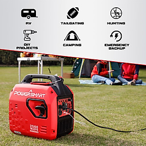 PowerSmart 2500-Watt Super Quiet Portable Inverter Generator, Gas Powered, High Fuel-Efficient Generator, Lightweight for Camping Home Use CARB Compliant PS5025 2024Version