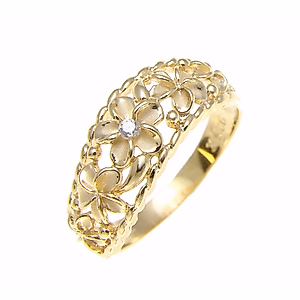 Arthur's Jewelry Yellow gold plated 925 sterling silver 5 Hawaiian plumeria flower cz ring curve style Size 9
