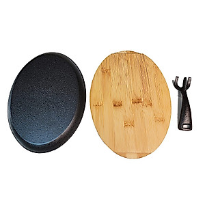 HAWOK Cast Iron Fajita Skillet Japanese Steak Plate with Handle and Bamboo Tray…