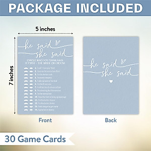 EXW Elegant Blue Bridal Shower Game Cards - He Said She Said - Engagement Party Cards, Newlyweds Party Decorations, 30 Pcs Per Set, Bridal Shower Game Supplies - A07