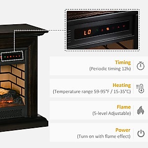 HOMCOM 31" Electric Fireplace with Dimmable Flame Effect and Mantel, Freestanding Space Heater with Log Hearth and Remote Control, 1400W, White