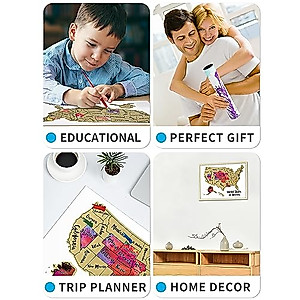 JARLINK Scratch Off USA Map Poster, 12x17 inches United States Map with Unique Accessories Set, Personalized Travel Poster, Gift for Travelers