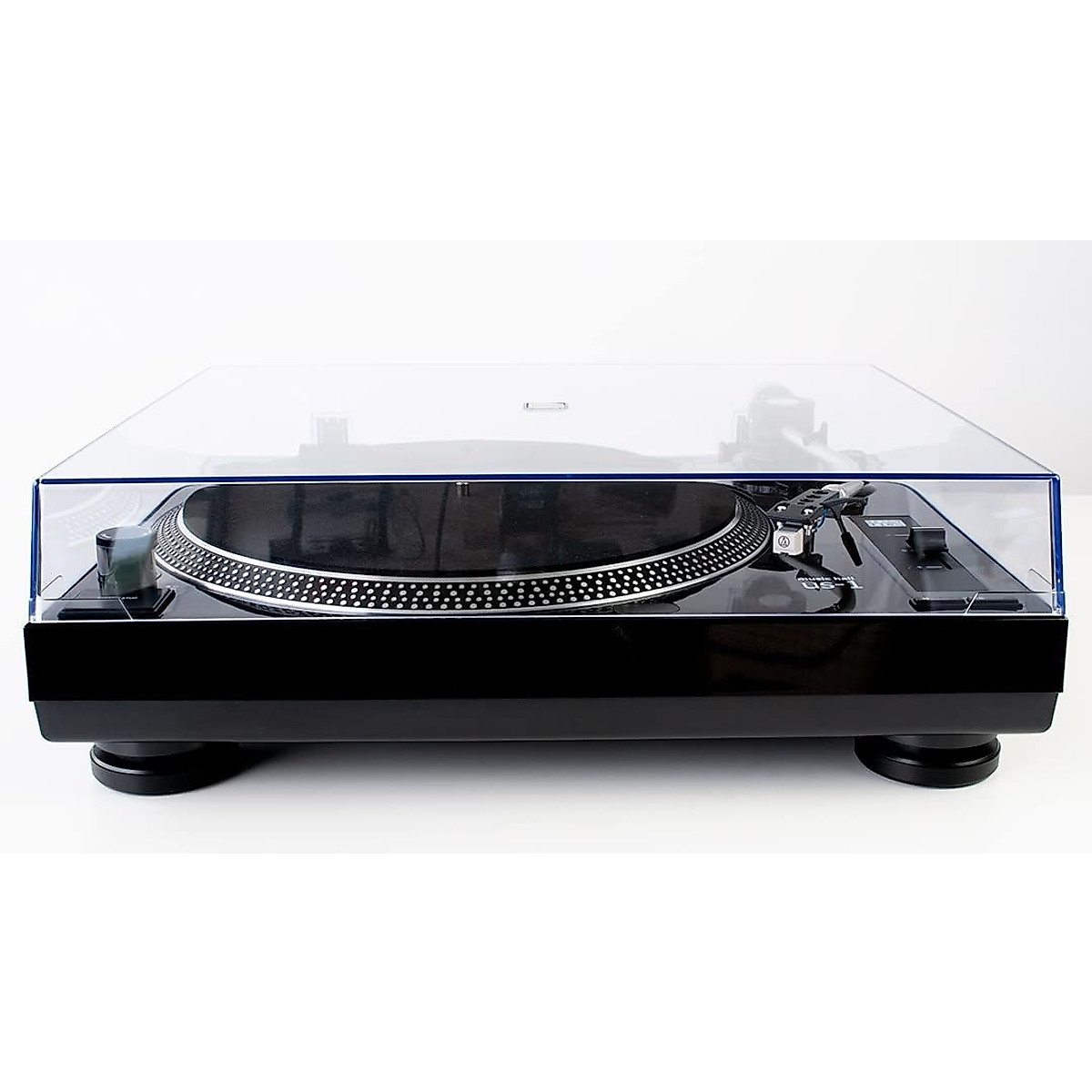 Music Hall US-1 High-Fidelity Belt-Drive Turntable with Built-in Preamp Pre-Mounted Audio Technica Cartridge S-Shaped Tonearm Detachable Headshell for Easy Upgrades is Stylish Glossy Black Finish