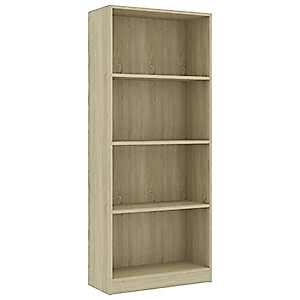vidaXL 4-Tier Book Cabinet Home Living Room Bedroom Office Storage Rack Organizer Side Shelf Bookcase Furniture Sonoma Oak Engineered Wood