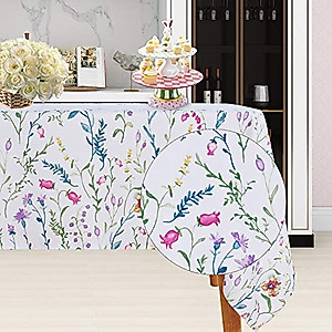 LUSHVIDA Easter Fabric Rectangle Table Cloth, Polyester Easter Spring Flower Tablecloth, Table Cover Protector for Holiday, Party, Wedding, Birthday, Banquet Decoration Use, 60 x 102 Inch, Floral