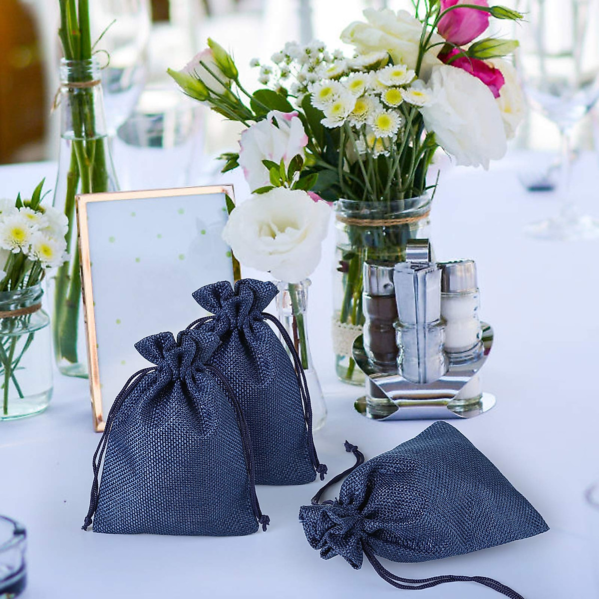 Naler 24pcs Burlap Bags with Drawstring Linen Gift Bags Jewelry Pouches Sacks for Wedding, Party Favors, DIY Craft, Presents, 4 x 6 Inch, Navy Blue