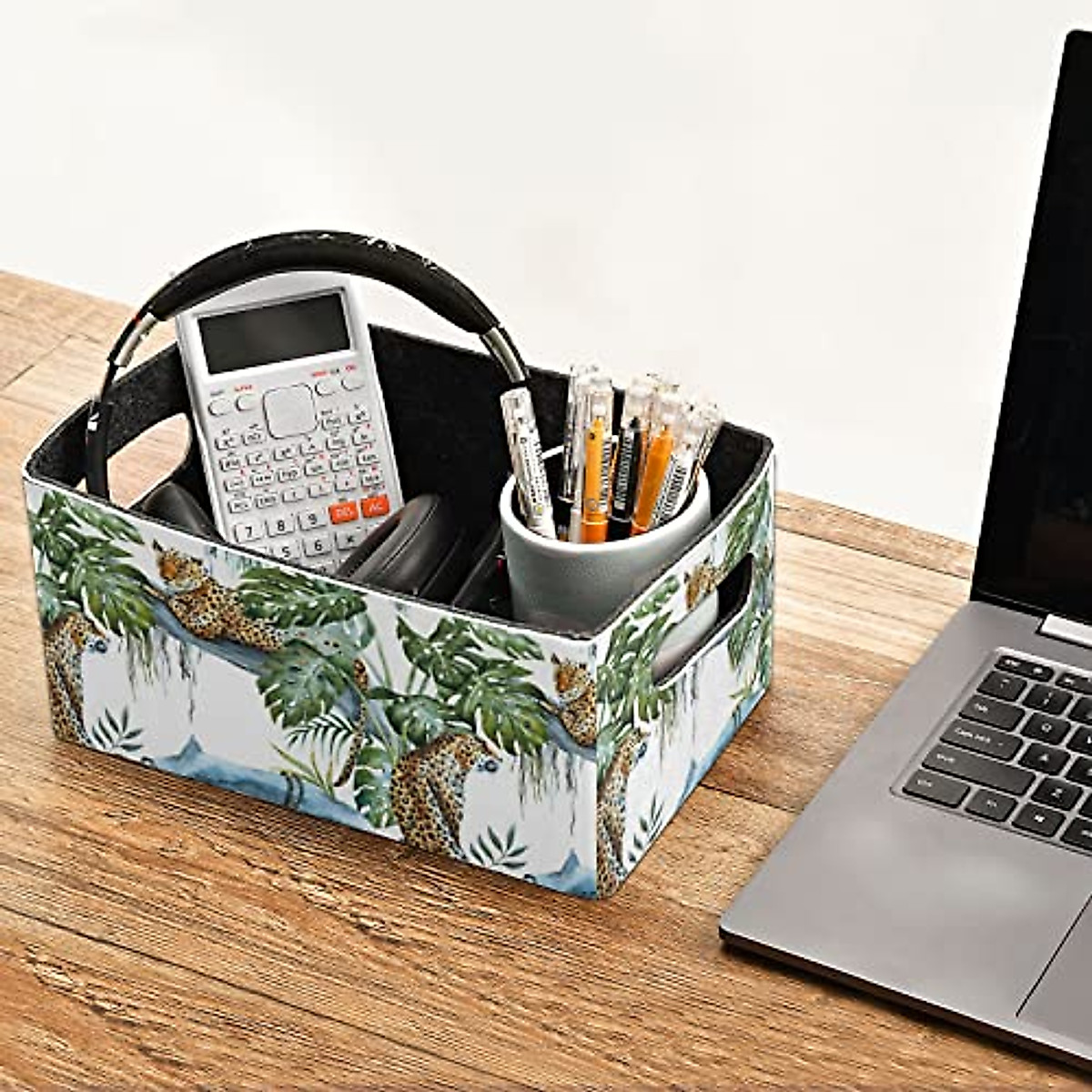 Leopards in Tropics Storage Basket Felt Storage Bin Collapsible Closet Baskets Decorative Baskets Organizer for Pet Supplies Magazine