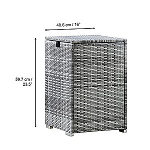 Teamson Home Outdoor Patio Wicker Fire Pit Gas Tank Storage Hideaway Cover Side Table for Standard 20 lbs Propane Stove, Gray