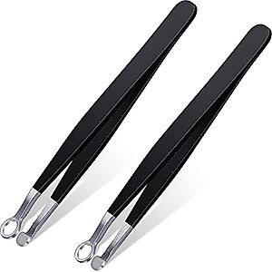 2 Pieces Nose Hair Tweezers Nose Hair Trimming Tweezers Stainless Steel Round Head Tweezers Eyebrow Clippers Trimmer Water Resistant for Men Women Sideburns, Brow, Body, Noses (Black)