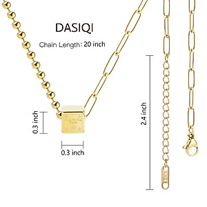 DASIQI Gold Necklace Stainless Steel Square Dice Beads Splicing Chains Fashion Jewelry for Women 20 inch