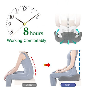 Homuno Large Memory Foam Seat Cushion for Office Chair Pressure Relief Sciatica & Tailbone Pain Relief Chair Pad for Long Sitting, for Office Chair, Gaming Chair and Car Seat (Gray)