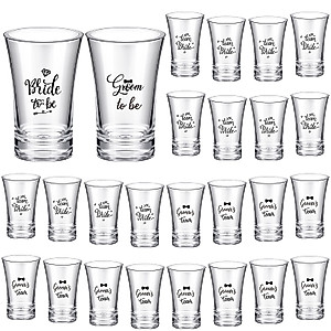 Karenhi 26 Pcs Shot Glasses Wedding Favors Groom Shot Glasses for Guests 1.2 oz Bachelorette Party Funny Shot Glasses Acrylic Clear Shot Glasses for Bachelorette Wedding Bridal Party Favors
