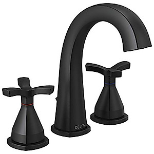 Delta Faucet Stryke Widespread Bathroom Faucet 3 Hole, Matte Black Bathroom Faucet Black, Bathroom Sink Faucet, DIAMOND Seal Technology, Metal Drain Assembly, Matte Black 357756-BLMPU-DST