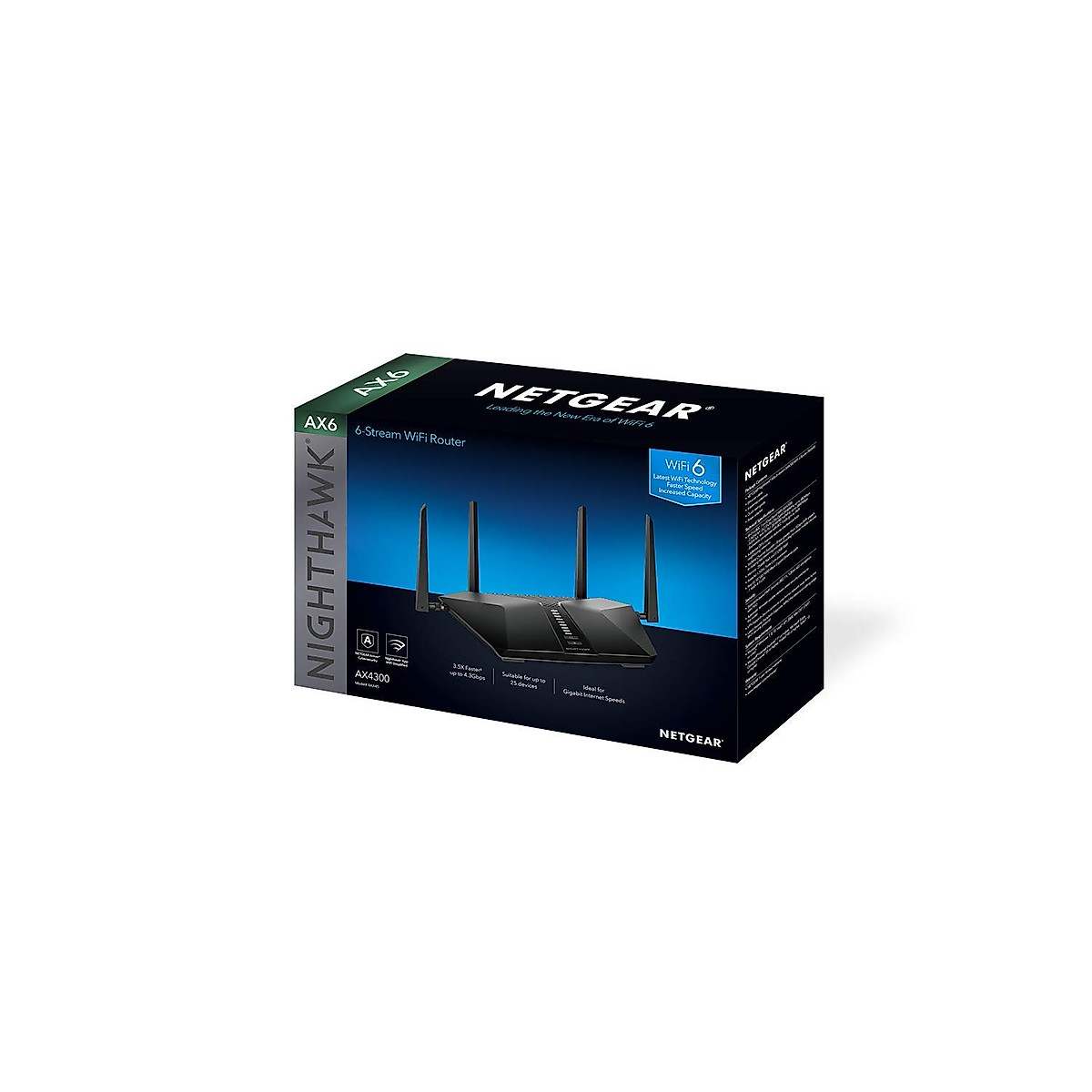 Netgear Nighthawk AX6 6-Stream AX4300 WiFi 6 Router (RAX45-100NAS)