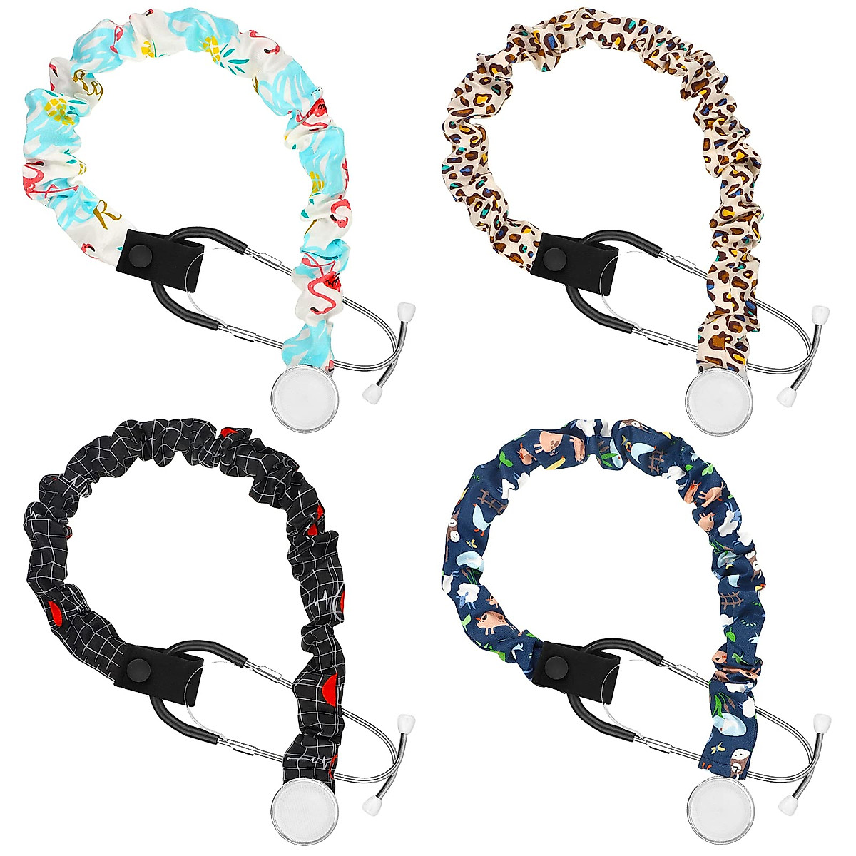 4 Pieces Stethoscope Covers with Removable Tube Handmade Stethoscope Accessories for Nurses Doctors (Bright Style)