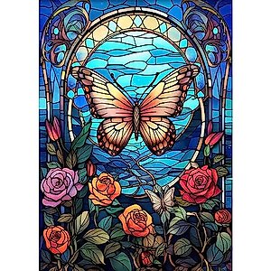 AIBOERL Diamond Painting Kits for Adults, Butterfly Rose 5D Diamond Art Kits, Full Drill DIY Crafts for Adults Home Wall Decor Gift Diamond Dots [11.8x15.7inch]