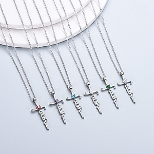 Nupdot Silver Cross Necklace for Women, Sterling Silver Chain March Birthstone Faith Cross Pendant Necklaces Christmas Christian Religious Birthday Gifts for Her, with Gifts Box